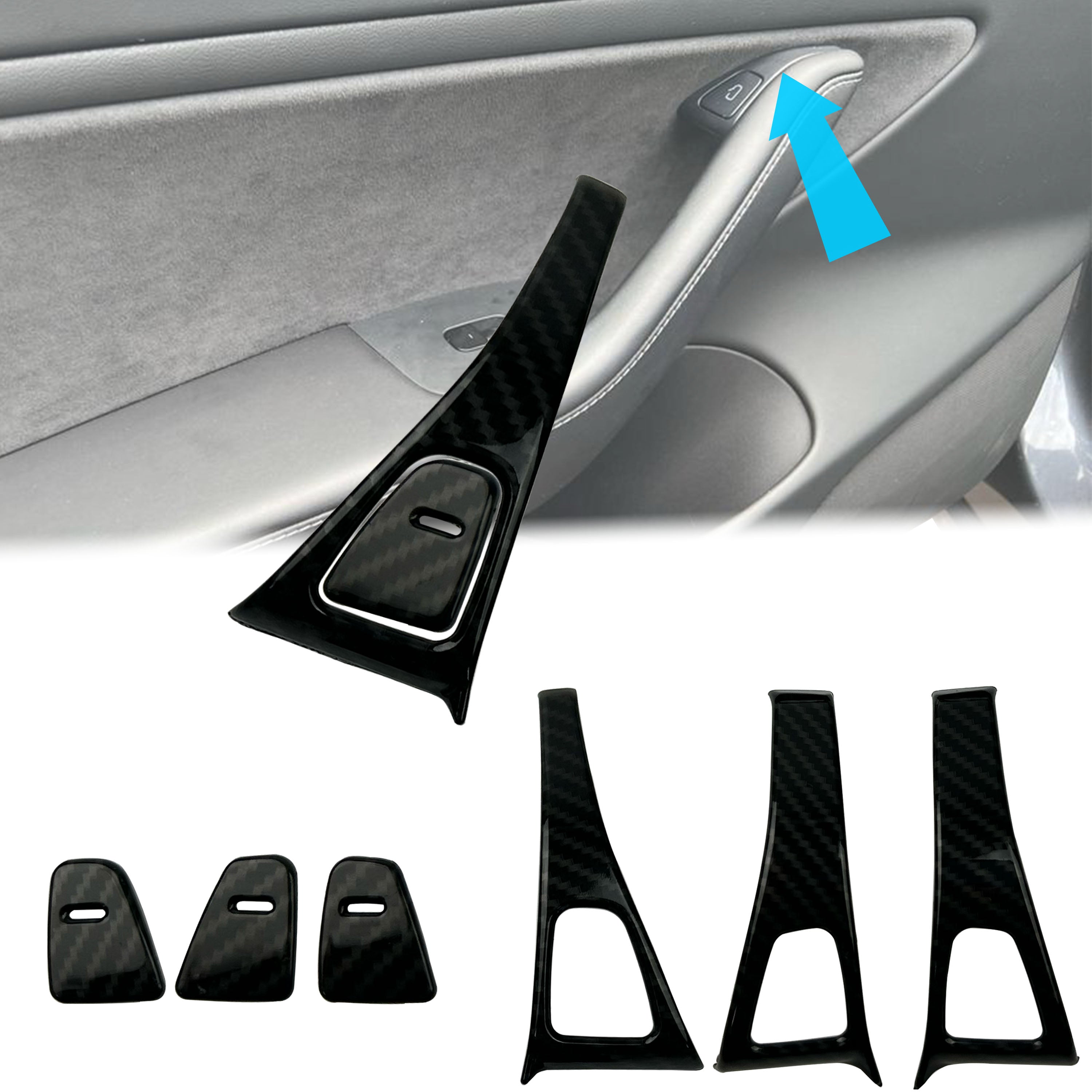 Door Button Surrounds Trim in Carbon Fibre for Tesla Model 3 – Powerful UK