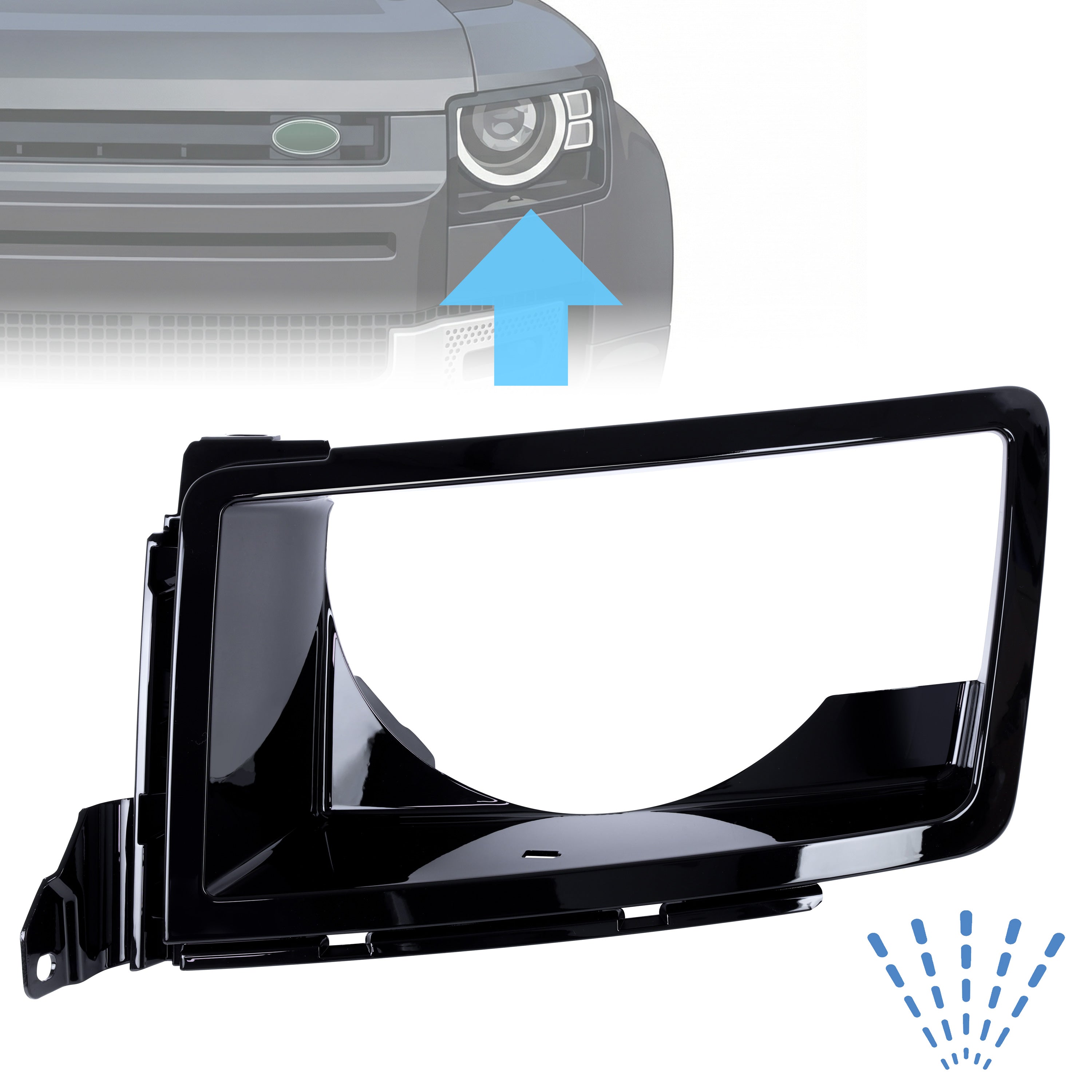 Aftermarket Headlight Surround 'WITH Washer' for Land Rover Defender L ...
