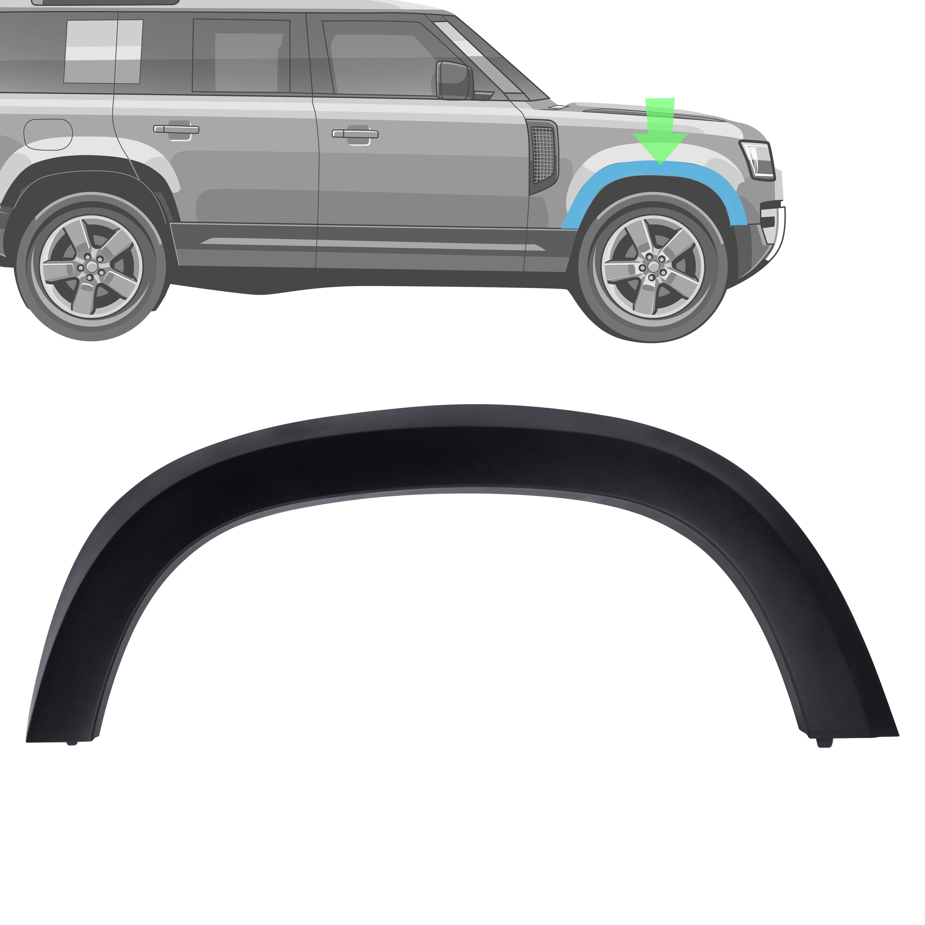 Front Right Extended Wheel Arch in Textured Plastic for Land Rover Def ...