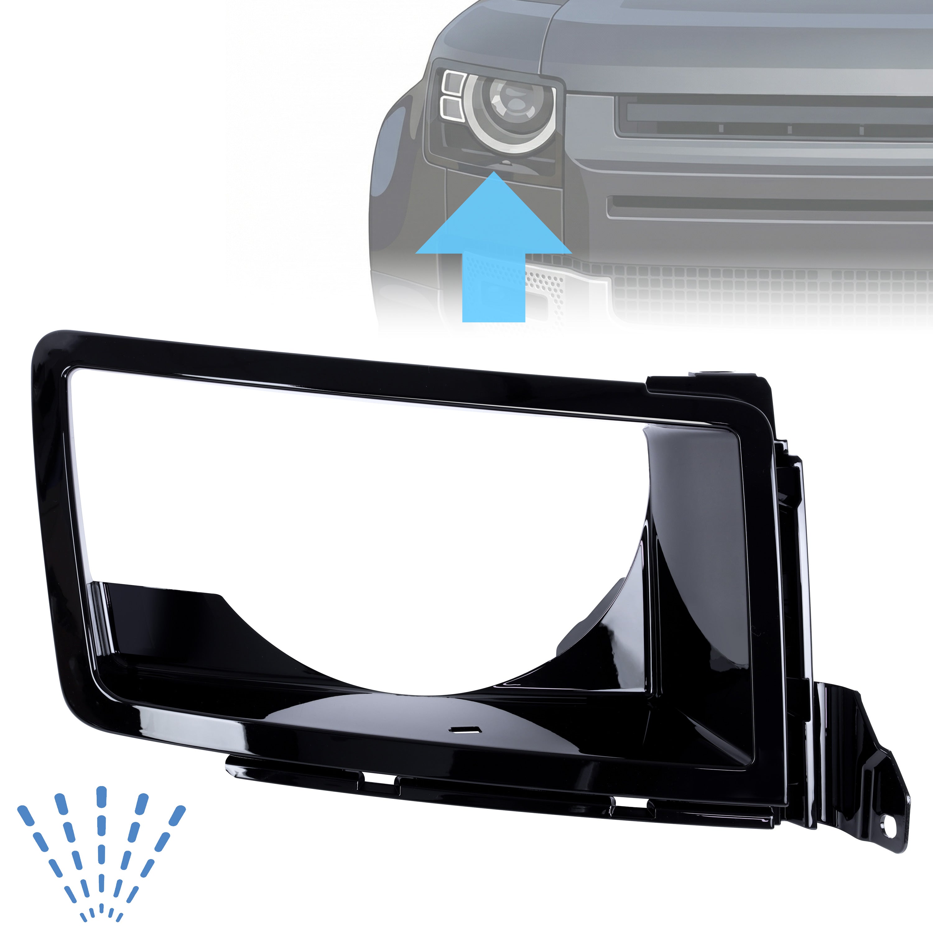 Aftermarket Headlight Surround 'WITH Washer' for Land Rover Defender L ...