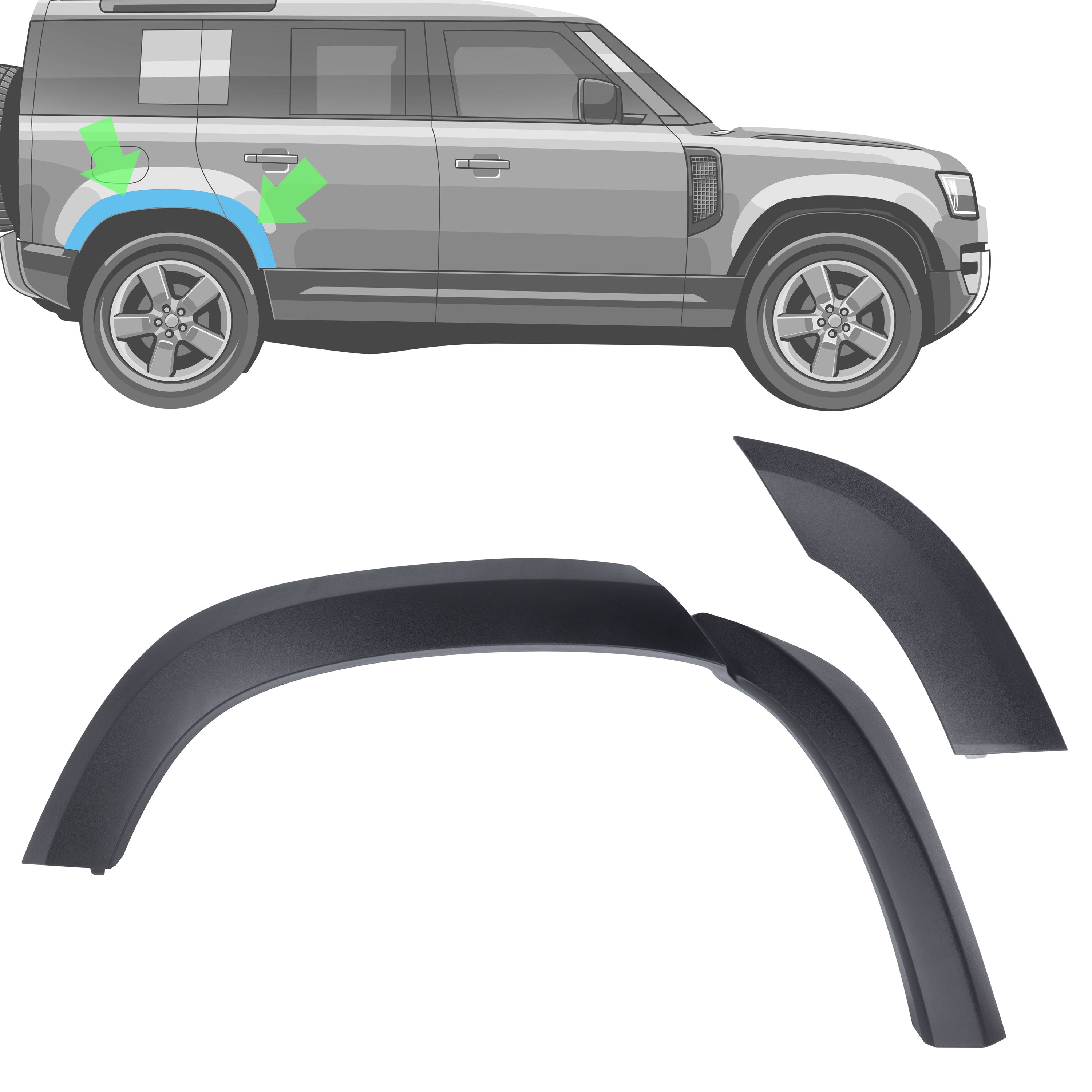 Rear Right Extended Wheel Arch in Textured Plastic for Land Rover Defe ...