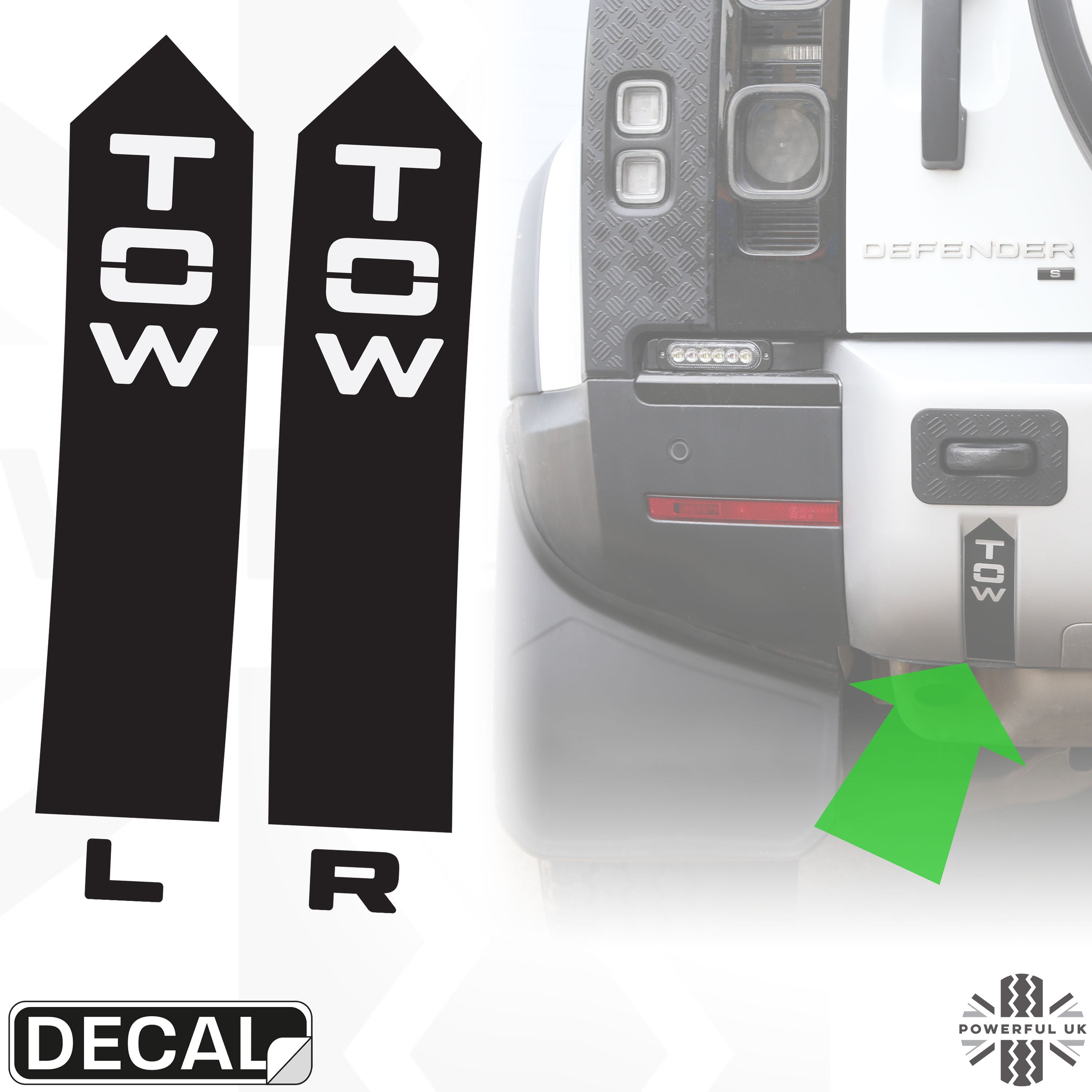 TOW Arrow Decals - Matt Black for Land Rover Defender L663 – Powerful UK