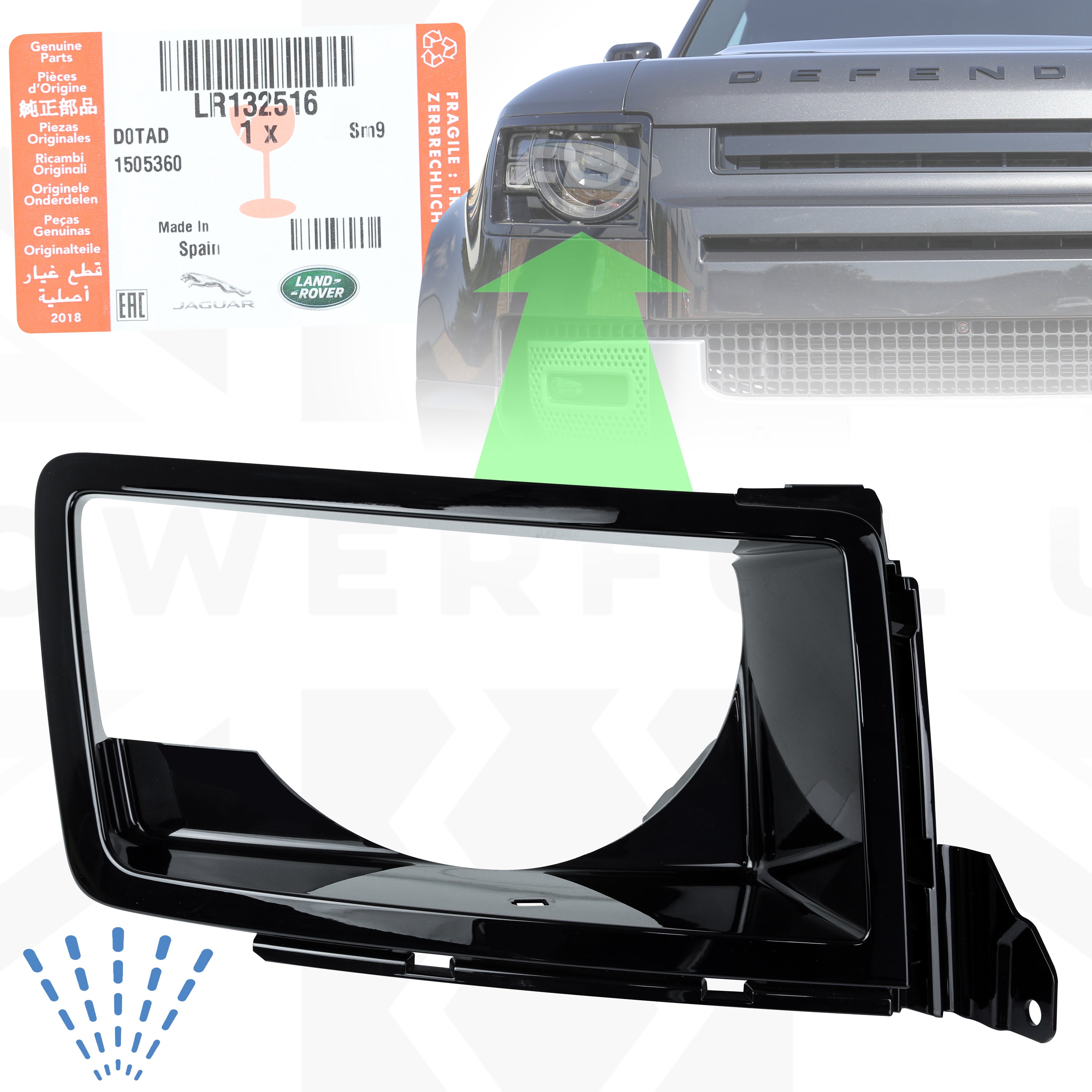 GENUINE Headlight Surround 'WITH Washer' for Land Rover Defender L663 ...