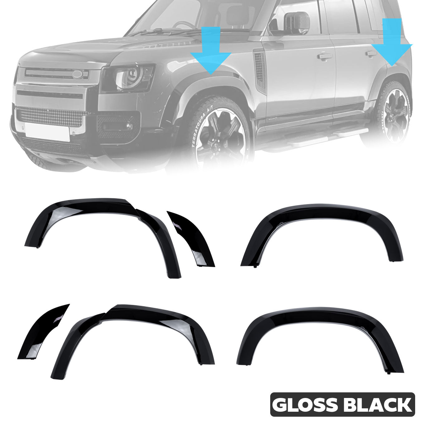 Extended Wheel Arch Set in Gloss Black for Land Rover Defender L663 (1 ...