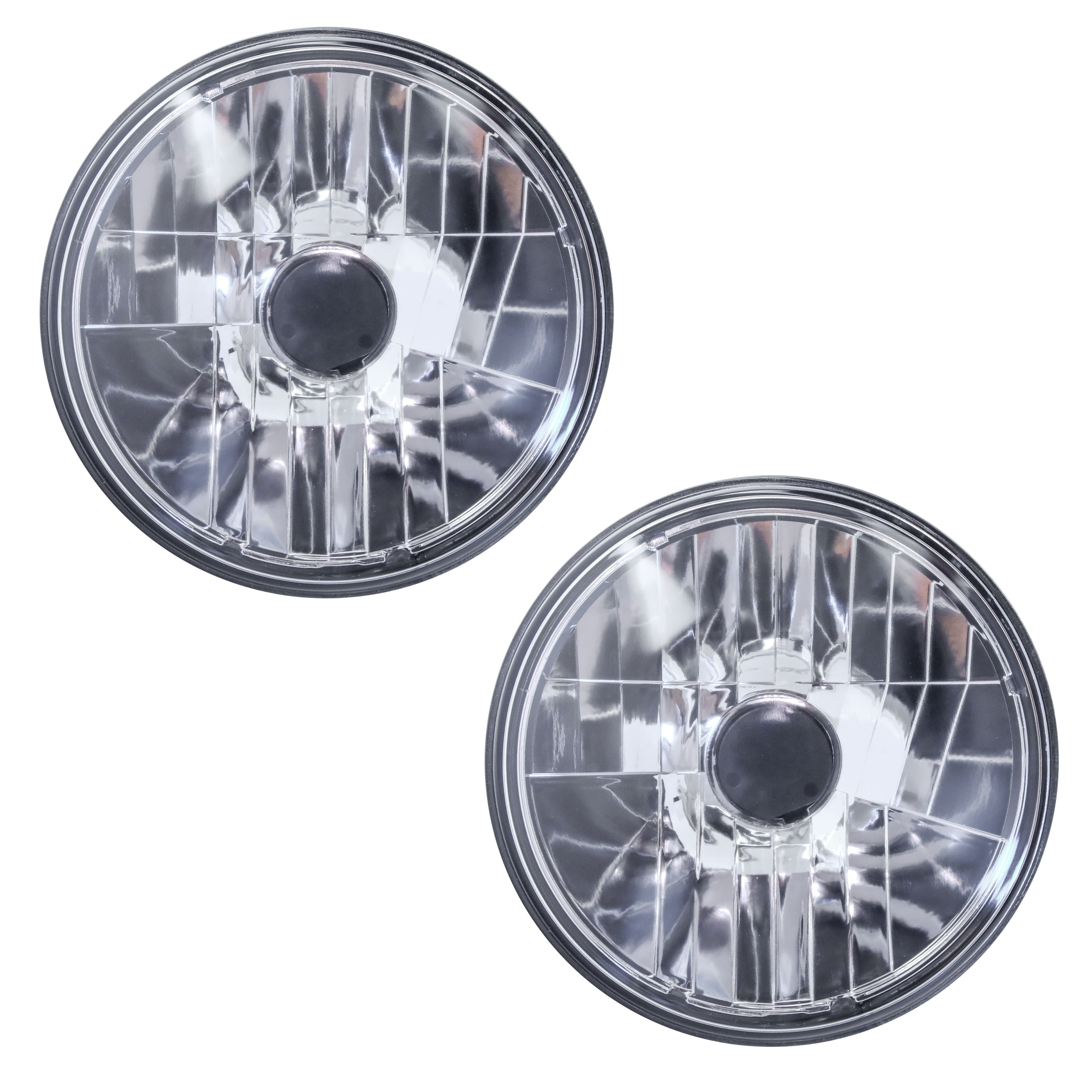 2x 7" Headlights (Glass Lens) - RHD - for Land Rover Classic Defender ...