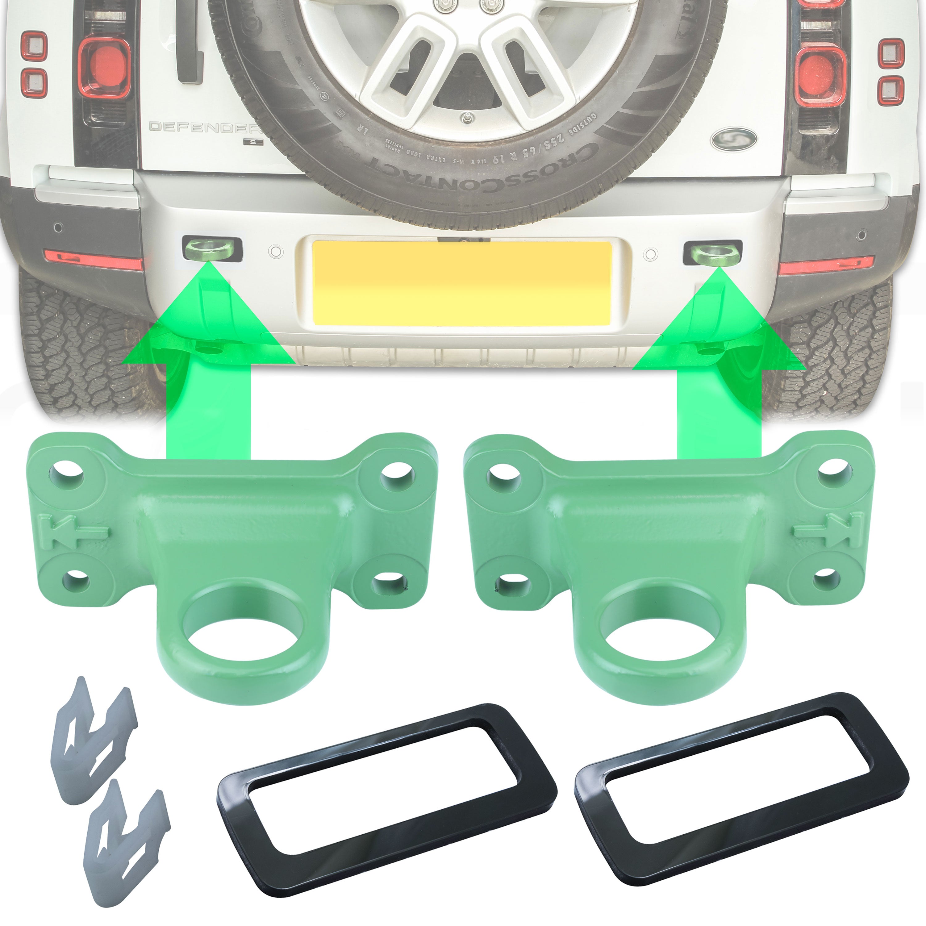 Tow Loop Upgrade Kit - Green Loops + Black Inserts for Land Rover Defe ...