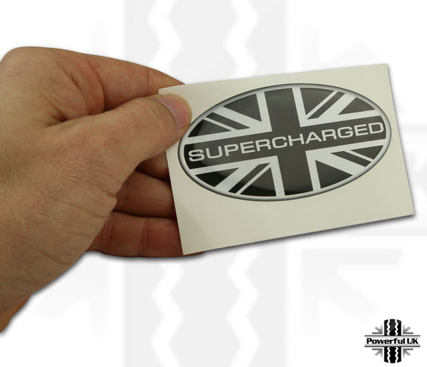 Supercharged Union Jack Oval Badge Sticker - LARGE (each) – Powerful UK