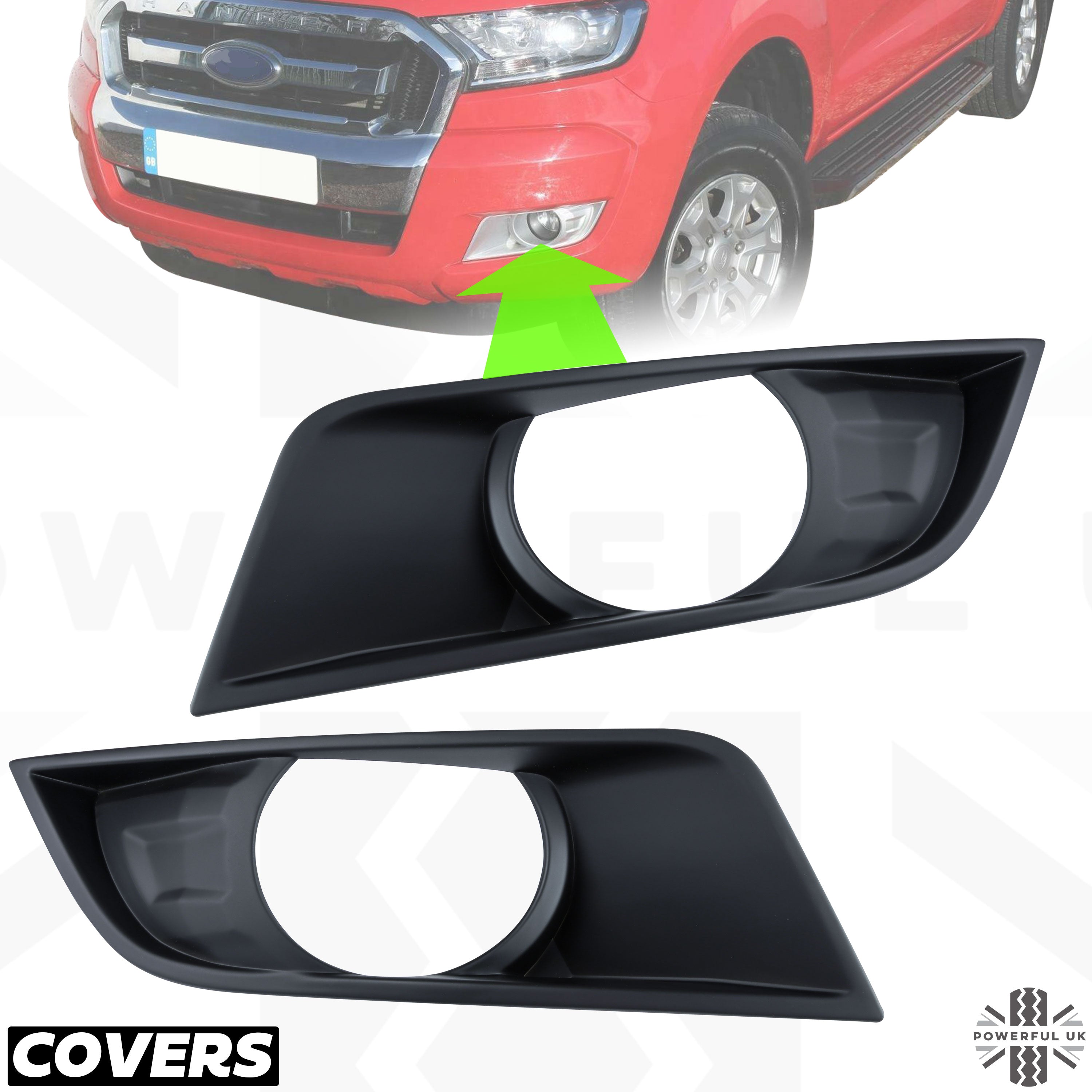 Fog Light Surround Covers in Matt Black for Ford Ranger T7 2016-19 (XL ...